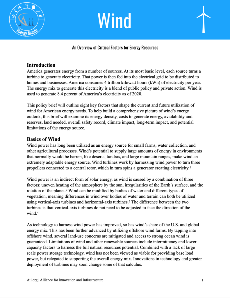 Wind Energy Brief | Alliance for Innovation and Infrastructure