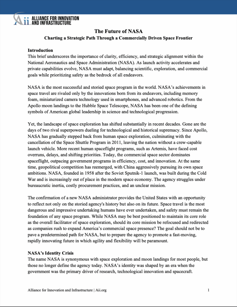 The Future of NASA: Charting a Strategic Path Through a Commercially ...